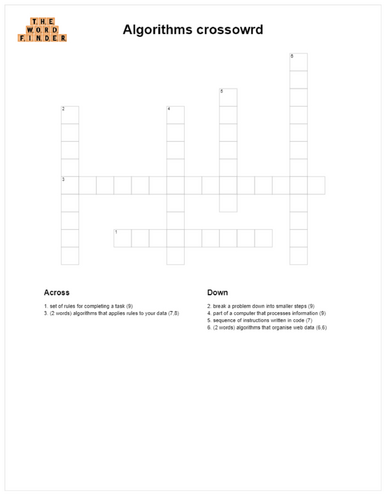 Algorithms crossword | Teaching Resources Algorithms crossword | Teaching Resources