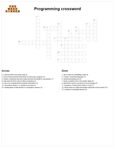 Programming crossword | Teaching Resources Programming crossword | Teaching Resources