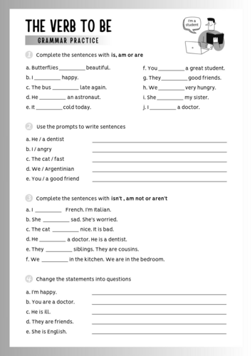 Verb To Be - Grammar Practice Worksheet | Teaching Resources