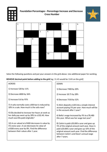 Foundation Percentages - Percentage Increase and Decrease Cross Number ...
