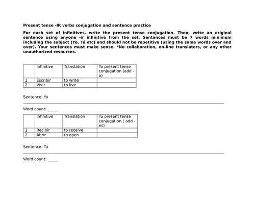 Present tense -IR verbs conjugation and sentence practice | Teaching ...