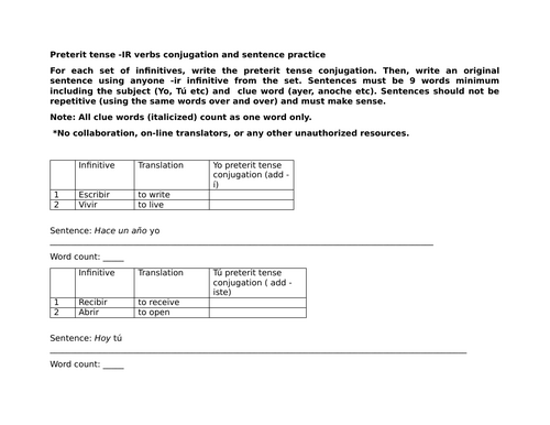 Preterit tense -IR verbs conjugation and sentence practice | Teaching ...