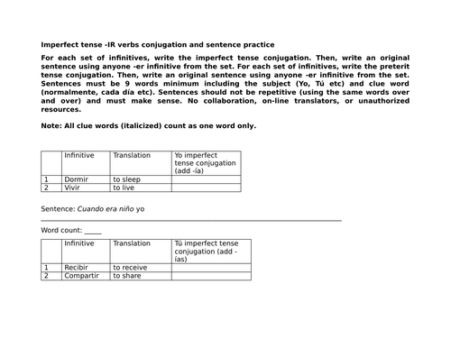 Imperfect tense -IR verbs conjugation and sentence practice | Teaching ...