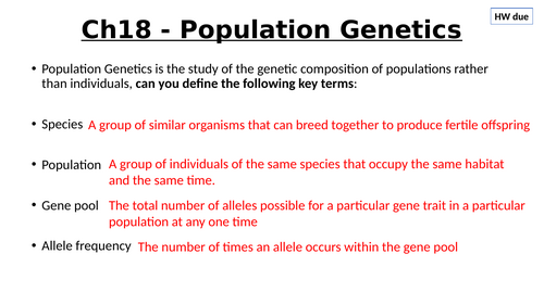 A-Level AQA Biology - Population Genetics | Teaching Resources