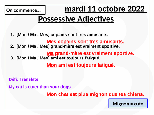 French possessive adjectives revision | Teaching Resources French possessive adjectives revision | Teaching Resources