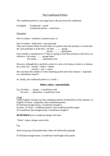 German Conditional Perfect Tense notes | Teaching Resources