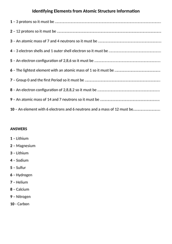 Identifying Elements from Atomic Structure Information | Teaching Resources