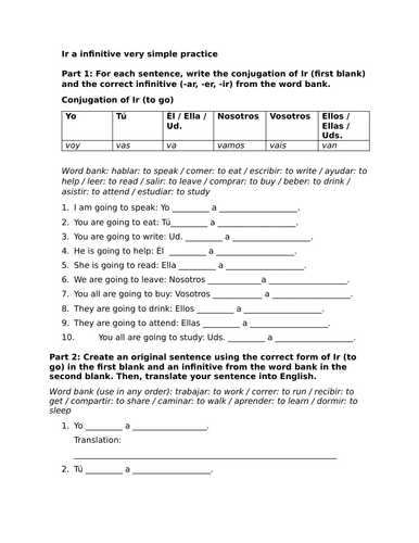 Ir a infinitive very simple practice | Teaching Resources