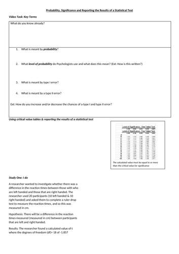 Calculating & Reporting Significance (Critical Value Tables & A-level ...