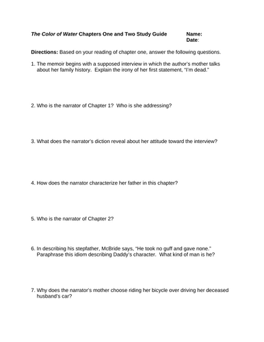 Color of Water Complete Novel Study Guide | Teaching Resources