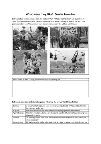 Levertov What were they Like? Poetry Edexcel Conflict Vietnam War KS4 ...