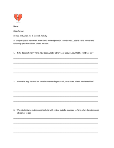 Romeo and Juliet, Act 3, Scene 5 Activity | Teaching Resources