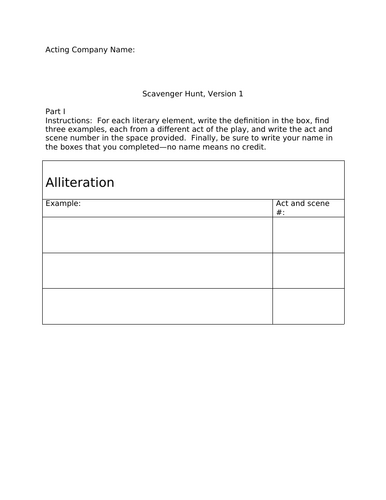 Five Romeo and Juliet Group Scavenger Hunts | Teaching Resources