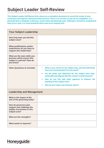 Subject Leader Self Review | Teaching Resources