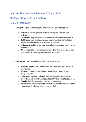 CELL BIOLOGY Revision Notes | Teaching Resources