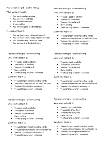 Creative writing peer assessment | Teaching Resources