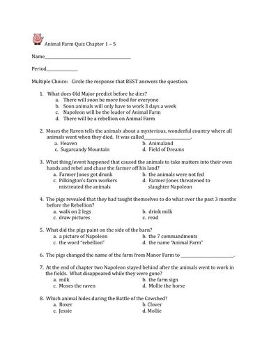 Animal Farm Quiz Chapters 1-5 | Teaching Resources