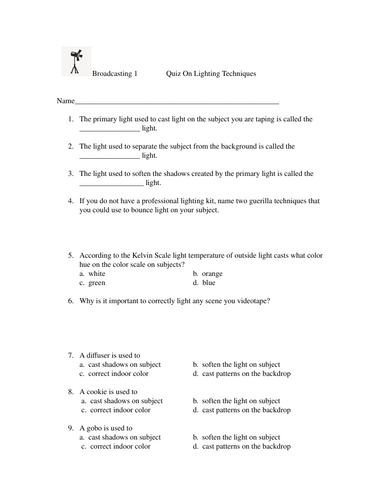 Video/Camera Lighting Techniques Quiz | Teaching Resources Video/Camera Lighting Techniques Quiz | Teaching Resources