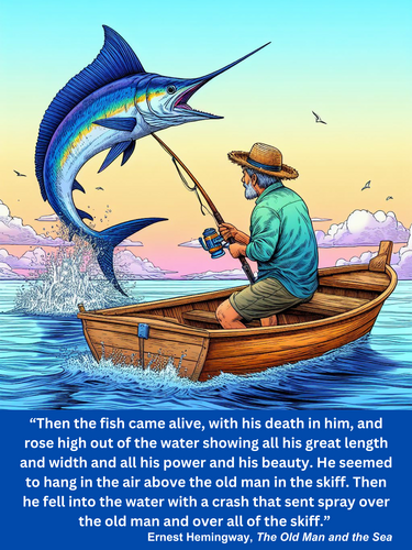 The Old Man and the Sea (the marlin jumps) Poster 18X24 with quote ...