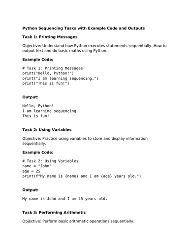 Python Beginner Sequences | Teaching Resources Python Beginner Sequences | Teaching Resources