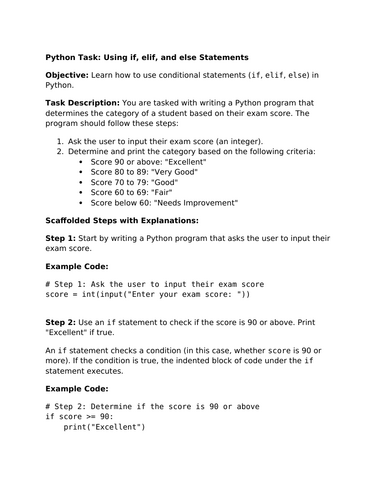 Python: Learning to use if elif and else | Teaching Resources Python: Learning to use if elif and else | Teaching Resources