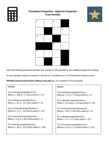 Foundation Proportion Topic Cross Number Bundle | Teaching Resources