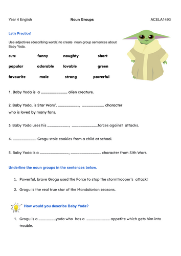 Year 4 Noun Groups - Baby Yoda | Teaching Resources