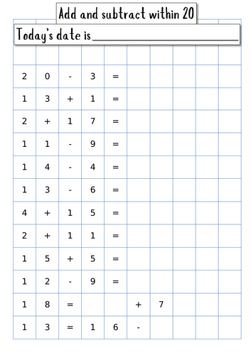 Add and Subtract within 20 - Worksheet | Teaching Resources