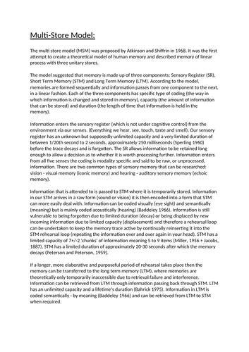 Alevel Psychology - Memory: Multi-Store Model | Teaching Resources Alevel Psychology - Memory: Multi-Store Model | Teaching Resources