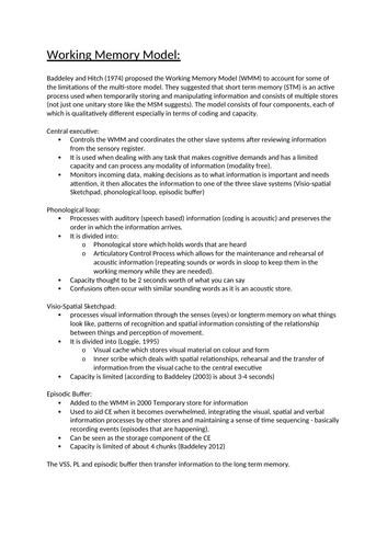 Alevel Psychology - Memory: Working Memory Model | Teaching Resources Alevel Psychology - Memory: Working Memory Model | Teaching Resources