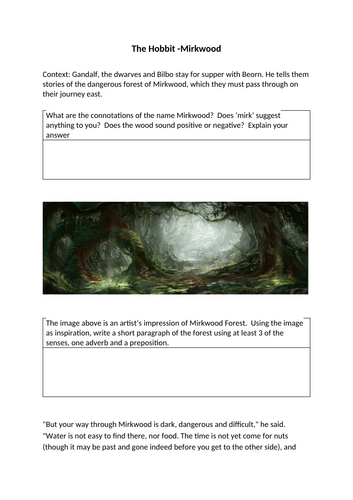 The Hobbit Extract Mirkwood Reading Comprehension Language Analysis ...