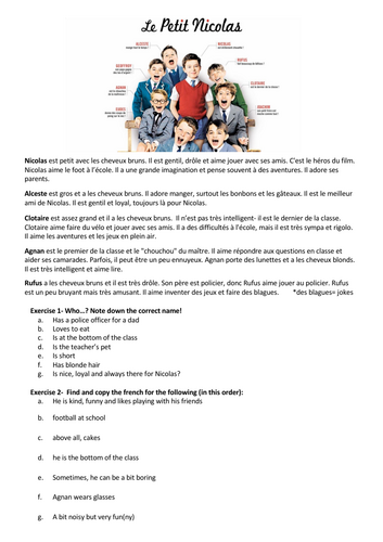 Le petit nicolas worksheet | Teaching Resources