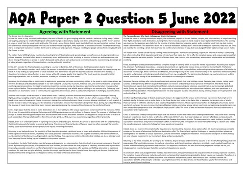 AQA Paper 2 Question 5 June 2022 2 Model Answers | Teaching Resources