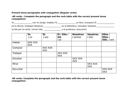 Present tense paragraphs with conjugation (Regular verbs) | Teaching ...
