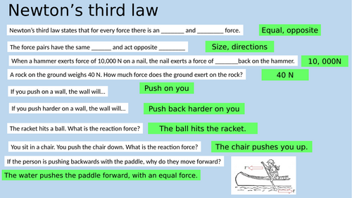Newton's third law and types of forces plenary | Teaching Resources