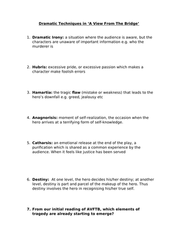 A View From The Bridge Dramatic Terminology | Teaching Resources