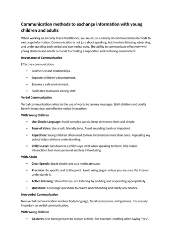Communication methods when working with young children and adults ...