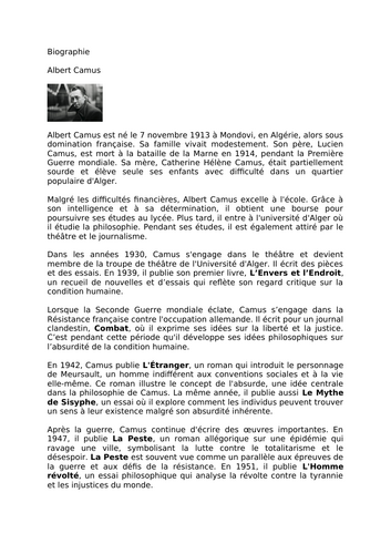 L'Étranger - Biography of Albert Camus - A Level French | Teaching ...