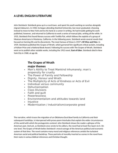 A Level English Literature Essay Questions: The Grapes of Wrath- John ...