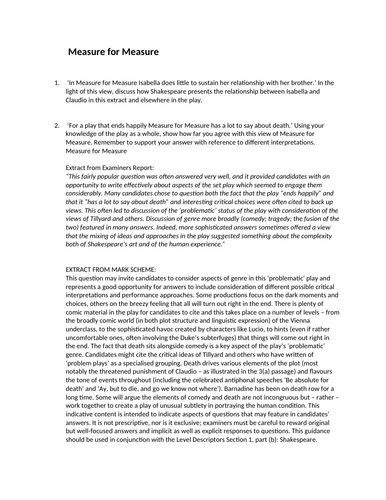 A LEVEL ENGLISH Teacher resource: exam questions "Measure for Measure" | Teaching Resources