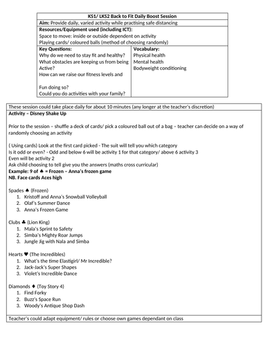 KS1/ KS2 Back to fit - daily boost PE activities | Teaching Resources