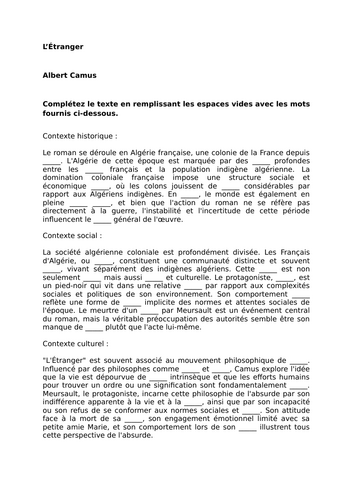 L'Étranger - Albert Camus - Historical, Social and Cultural Context - A ...