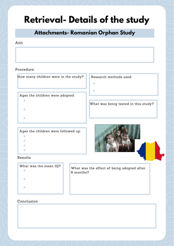 AQA Psychology- A Level- Retrieval- Romanian Orphans | Teaching Resources