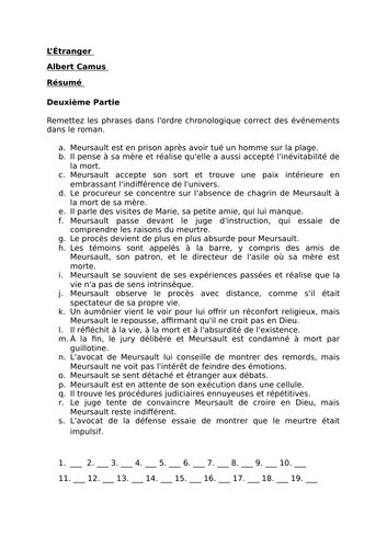 L'Étranger - Albert Camus - Summary Part Two - Chapters 1 to 6 - A ...