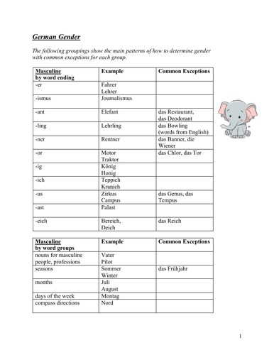 German Gender and Plurals: 6 pages with examples | Teaching Resources