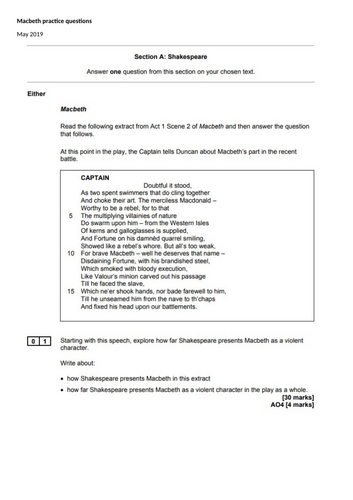 Macbeth practice questions | Teaching Resources