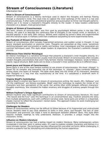 Stream of Consciousness (Literature) | Teaching Resources