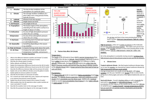 Weather and Climate Knowledge Organiser | Teaching Resources