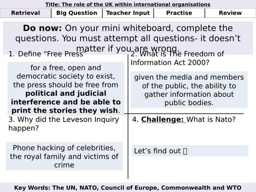 12. The role of the UK in international Organisations | Teaching Resources