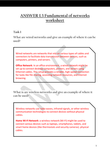 ANSWER Wired and Wireless worksheet | Teaching Resources